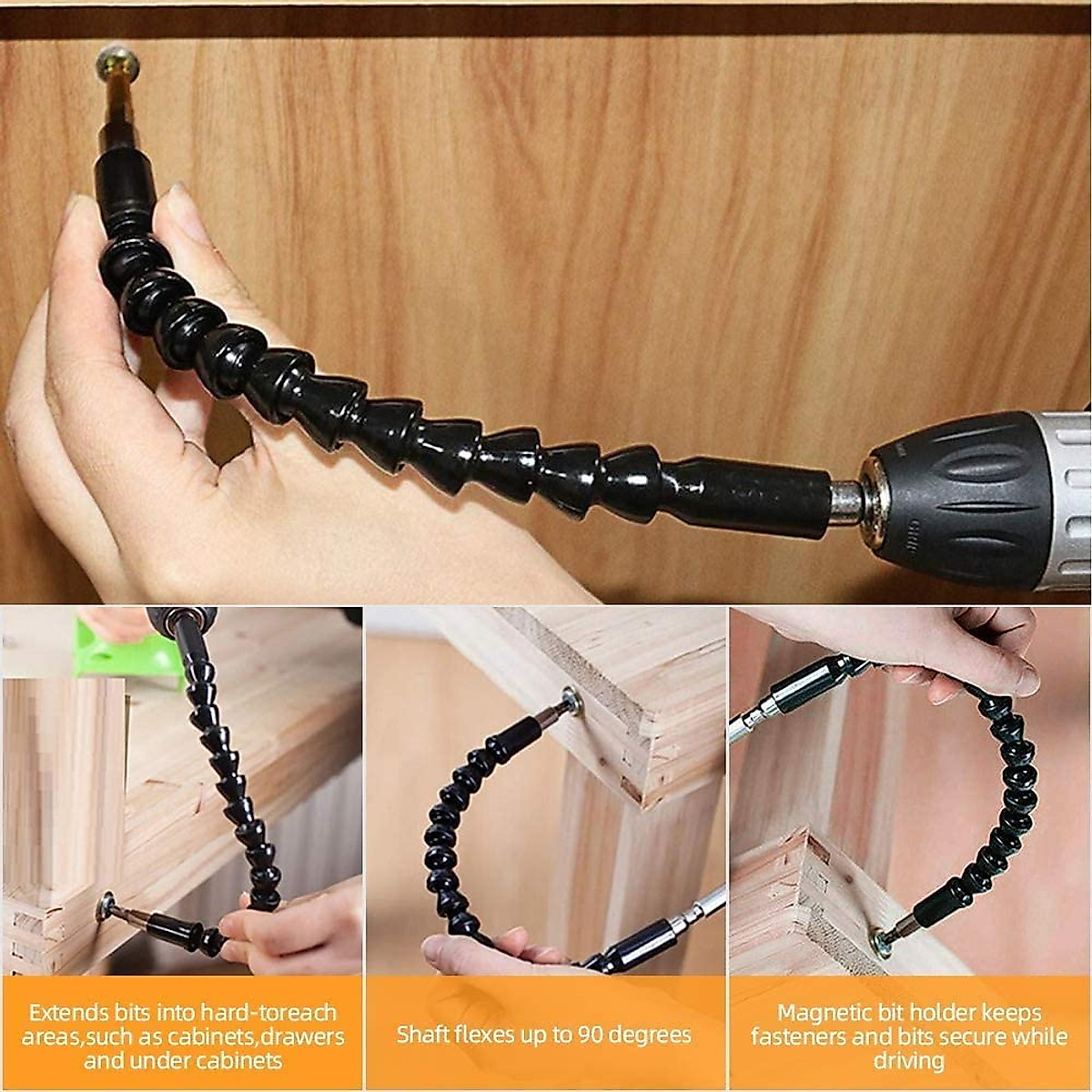 Flexible Drill Bit Extension, Includes 105° Right Angle Drill, Bendable, 3pcs 1/4 3/8 1/2" Universal Socket Adapter Set, 3pcs Drill Bit Holder, Screwdriver Bit Kit