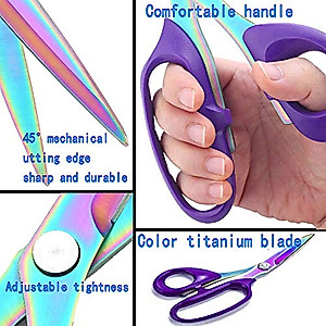 KUONIIY Fabric Scissors,Multi-Purpose Heavy Duty Colorful Titanium Plated Stainless Steel Sewing Scissors,Sewing Fabric Leather Dressmaking Shears Professional Scissors，2 Pack（8Inch+10Inch）