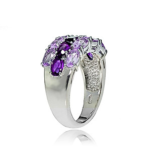 Ice Gems Sterling Silver Genuine African Amethyst and Amethyst 3-Row Ring