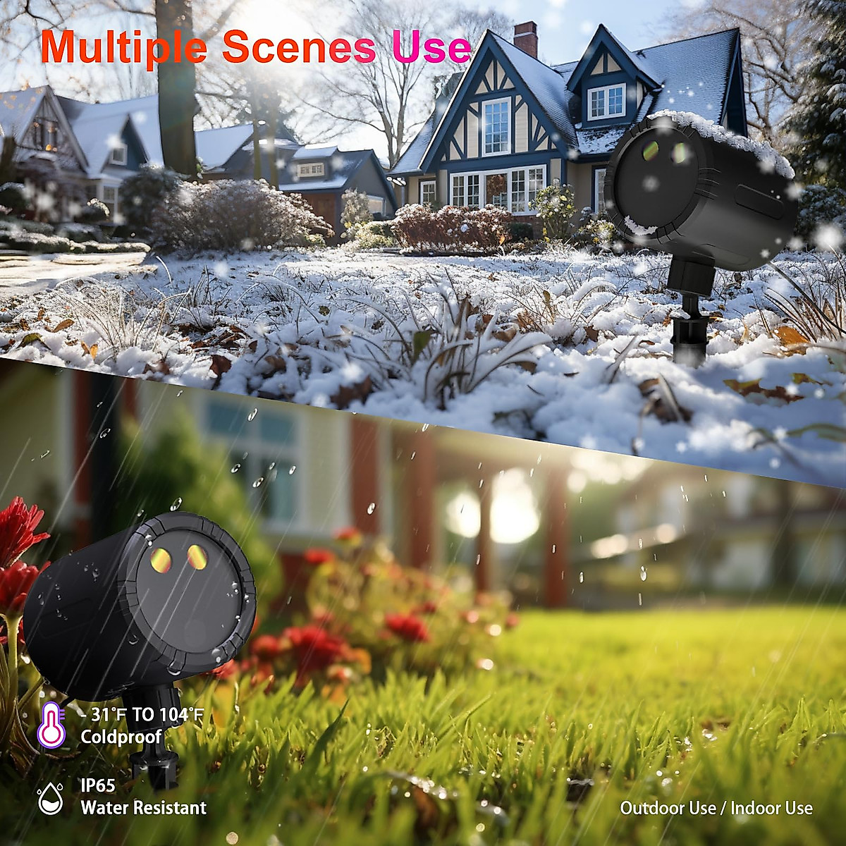 Christmas Projector Light, Red & Green Christmas Patterns Projection Light with RF Control, IP65 Waterproof Holiday Decoration Projector Lights for Halloween, Xmas, Home, Garden, New Year