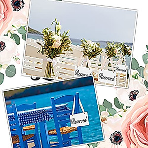 Blulu 6 Pieces Wooden Reserved Signs Hanging White Wood Signs Wedding Chair Seating Handmade Signage Rustic Style Wood Signs, 1 roll Light Coffee Color Ribbon for Wedding and Restaurant Use