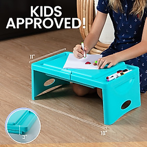 Foldable Lap Desk with Storage Pocket- | Perfect use for Children's Activites, Travel, Breakfast in Bed, Gaming and Much More! Great for Kids and Teens! (Teal Blue)