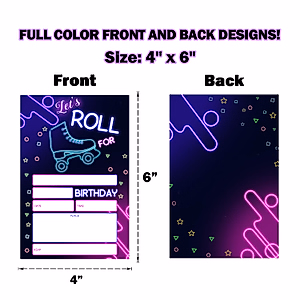 haipino Neon light Roller Skating Birthday Party Invitations for Kids, Roller Skating Invites for Girls Boys Teens, Kid's Party Favors Decoration Supplies, 20 Invitations with Envelopes - JY615