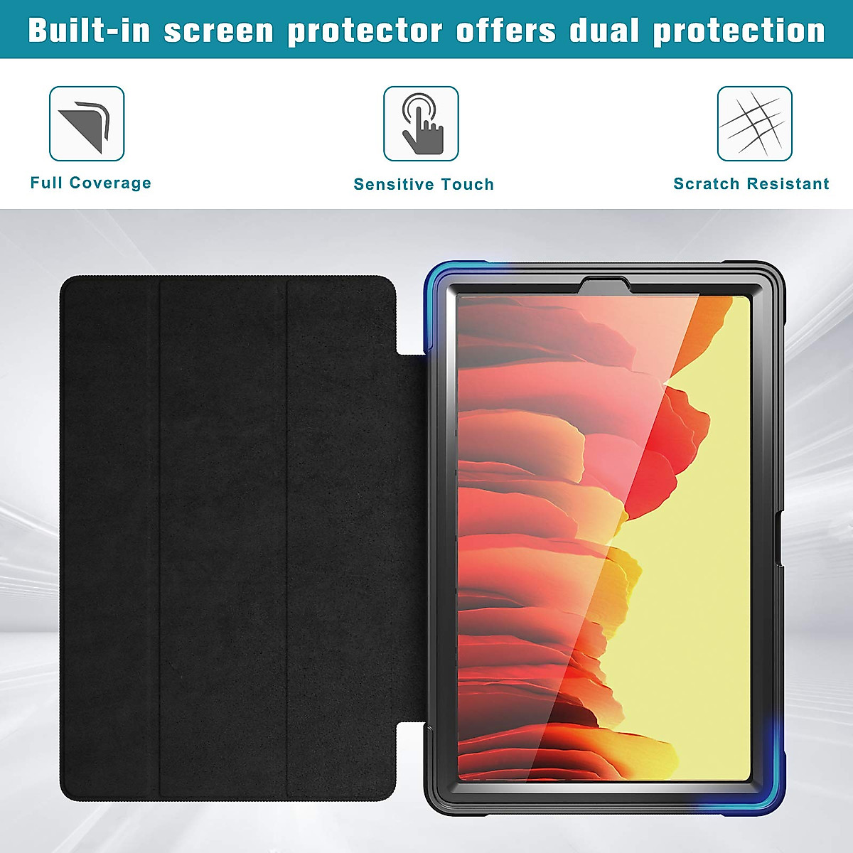 ProCase for Galaxy Tab A7 Case 10.4 Inch 2020 (SM-T500/T505/T507), Full-Body Tri-fold Shockproof TPU with Built-in Screen Protector -Black