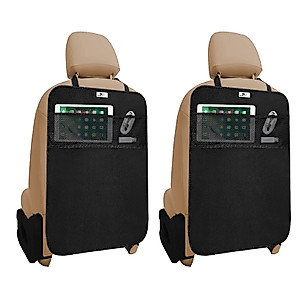 Gorla Gear Black Heavy Duty Kick Mats Back Seat Protector 2 Pack Car Seat Organizer Protection from Booster Seat Baby Toddler Kids Kicking Upgraded Bungee Hooks Universal Fit in Auto Trucks Vans SUV