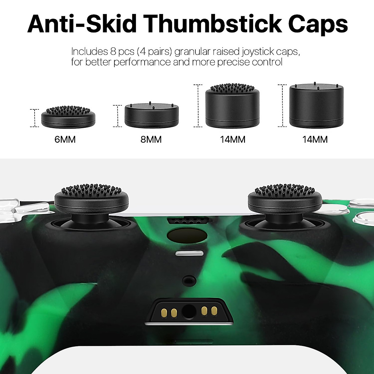 TNP Controller Case for PS5 Silicone Controller Skin for Dualsense Cover + 8 Pro Thumb Grips Set Sony Playstation 5 Skins Accessories Dark Green with Ergonomic Textured Grip