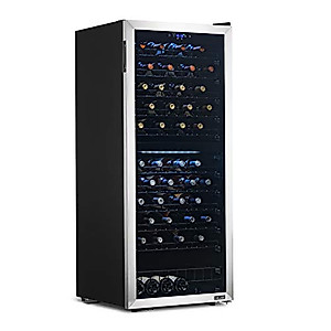 NewAir Freestanding 98 Bottle Dual Zone Compressor Wine Fridge with Low-Vibration Ultra-Quiet Inverter Compressor, Adjustable Racks and Exterior Digital Thermostat