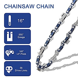 O-CONN 4 Pack 16 Inch Chainsaw Chain 3/8" LP Pitch .050'' Gauge 56 Drive Links Fits Makita, Echo, Husqvarna and more