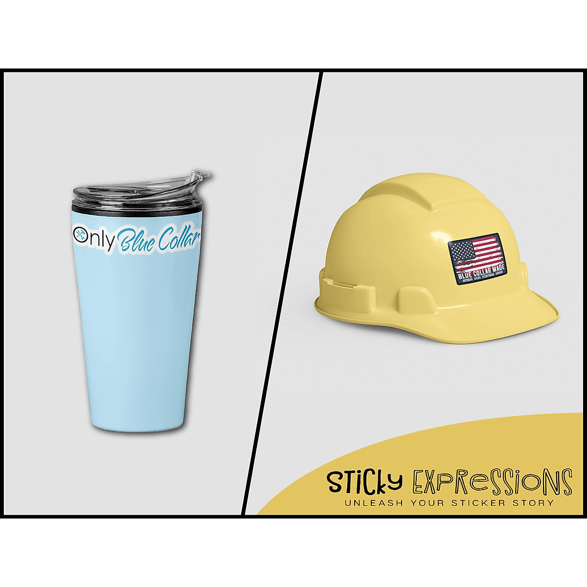Sticky Expressions | Only Blue Collar, Dirty Hands Clean Money Sticker & American Flag Hard Hat Stickers for Men (3 Pcs) – Durable, Waterproof Hard Hat Stickers for Men.