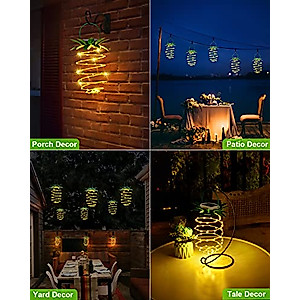 Pineapple Solar Lantern, 2 Pack Solar Lights Outdoor Waterproof 60LEDs, Hanging Solar Lights Outdoor Lantern Garden Decor for Outside Patio Yard Backyard Tree Porch Landscape Lighting, Warm Light