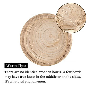 Hanobe Decorative Dough Wood Bowl: Round Paulownia Wooden Bowls for Decor Rustic Centerpiece Bowl for Coffee Table, Natural