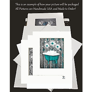 Blue Brown Rustic Farmhouse Daisy Flowers Photography Home Decor Matted Wall Art Picture (Brown Blue) (Yellow)