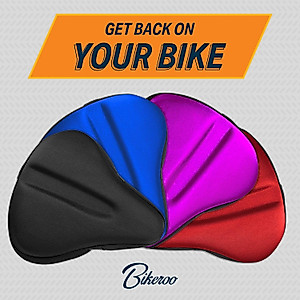 Bikeroo Bike Seat Cushion - Padded Gel Wide Adjustable Cover for Men & Womens Comfort, Compatible with Peloton, Stationary Exercise or Cruiser Bicycle Seats, 11in X 10in (Black)