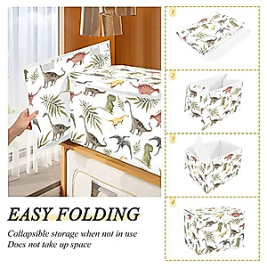 CaTaKu Tropical Leaves Dinosaur Storage Bins with Lids Fabric Large Storage Container Cube Basket with Handle Decorative Storage Boxes for Organizing Clothes Shelves