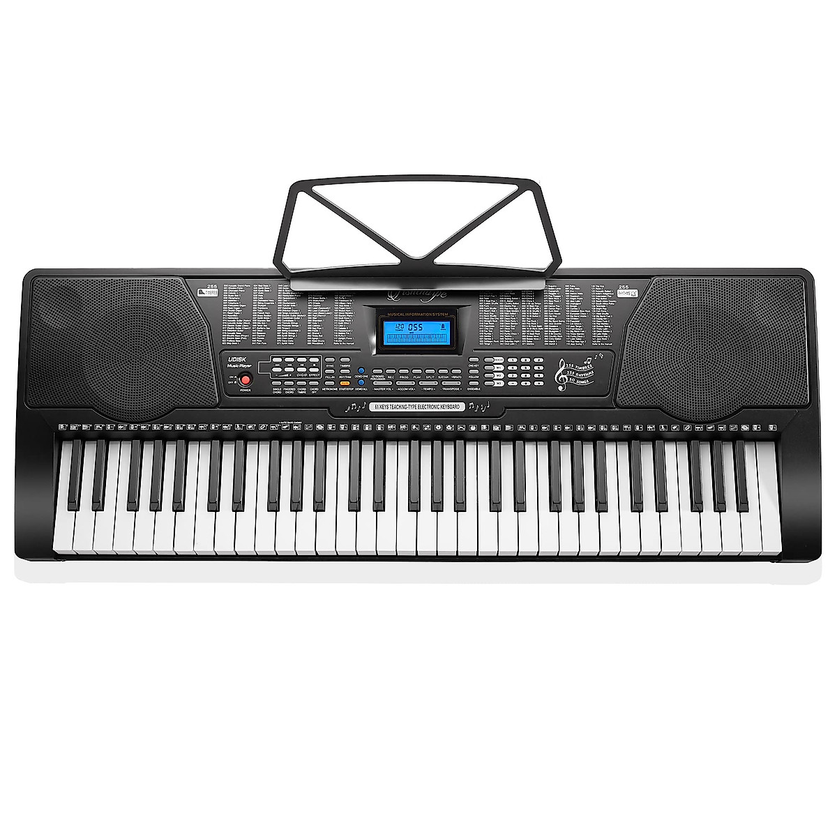Ashthorpe 61-Key Digital Electronic Keyboard Piano with Full-Size Keys for Beginners, Includes Stand, Bench, Headphones, Mic and Keynote Stickers
