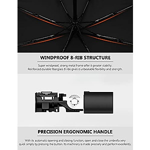 XIXVON Umbrella SE (8 Ribs, Red) | UPF 50+ 99% UV Protection, Lightweight, Automatic, Windproof, Travel Portable | Compact Folding Umbrella