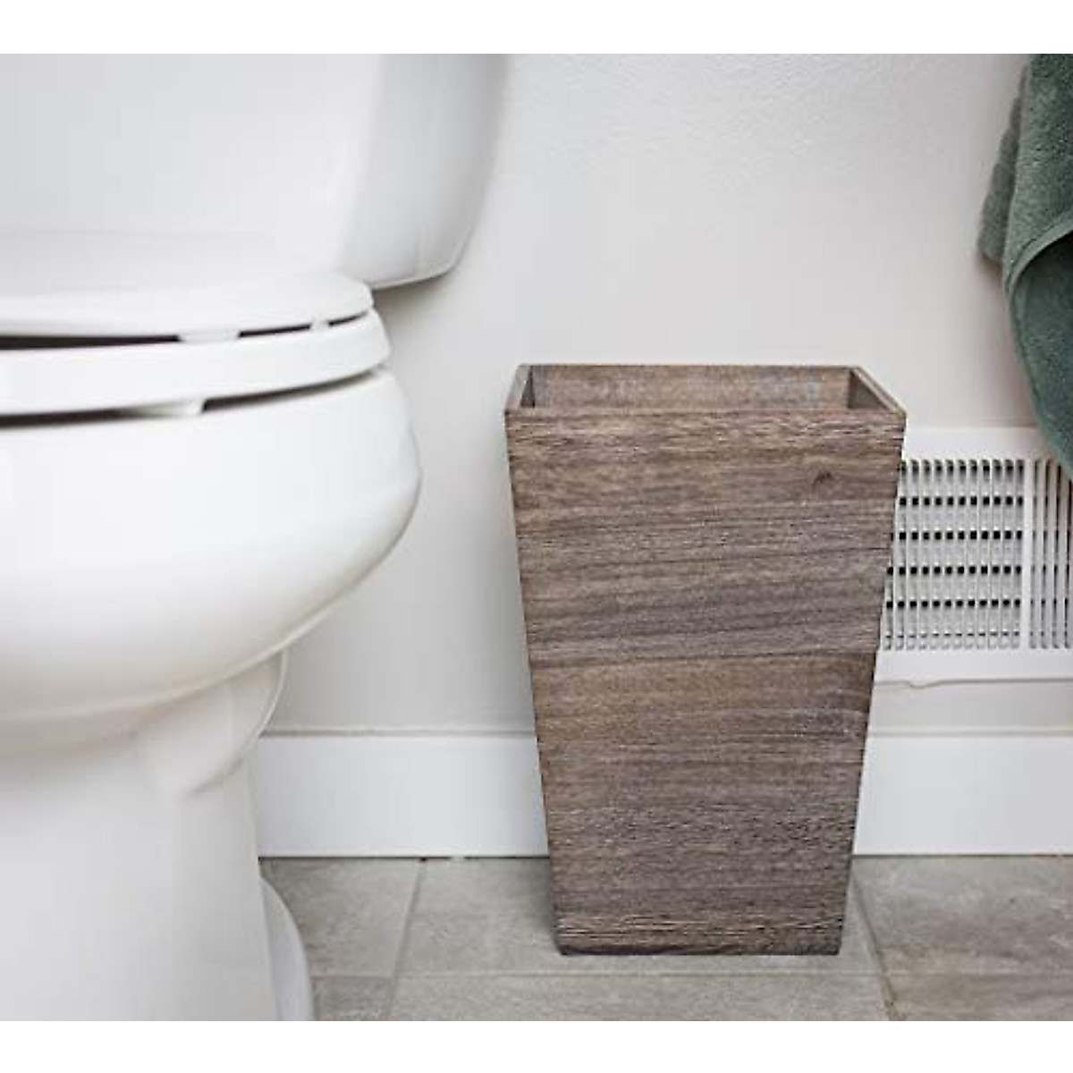 Farwood Designs Farmhouse Style Torched Wood Waste Bin Trash Can for Bedroom, Living Room, Bathroom & Office