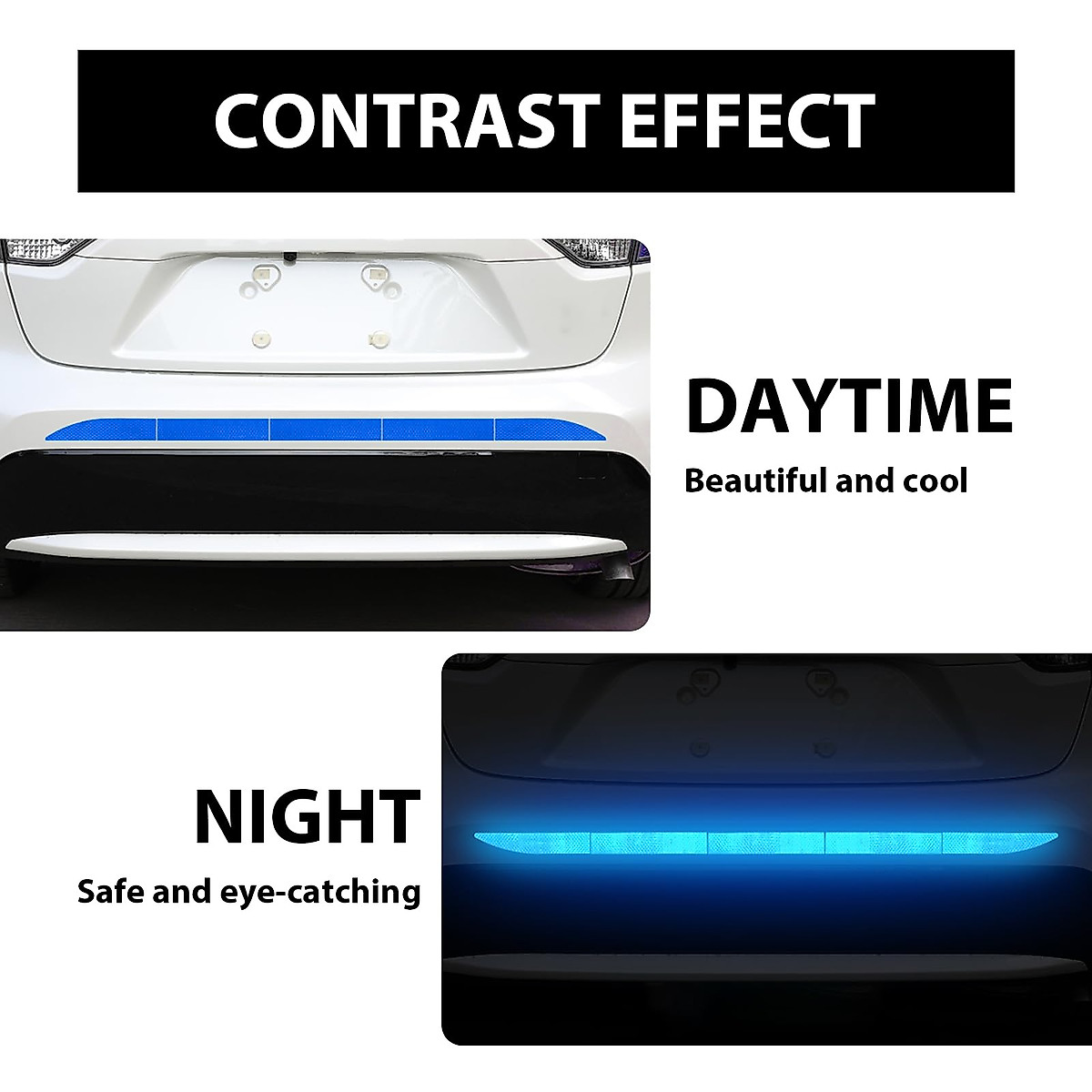 UGSHY 5 PCS Car Rear Reflective Stickers, 35.4" x 1.3" Trunk Body Anti-rearend Collision Safety Warning Decals, Bumper Arrow Eye-catching Decorative Stickers, Universal for Most Cars (Blue)