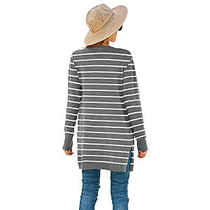 TASAMO Womens Color Block Striped Draped Kimono Cardigan Long Sleeve Open Front Casual Knit Sweaters Coat Soft Outwear
