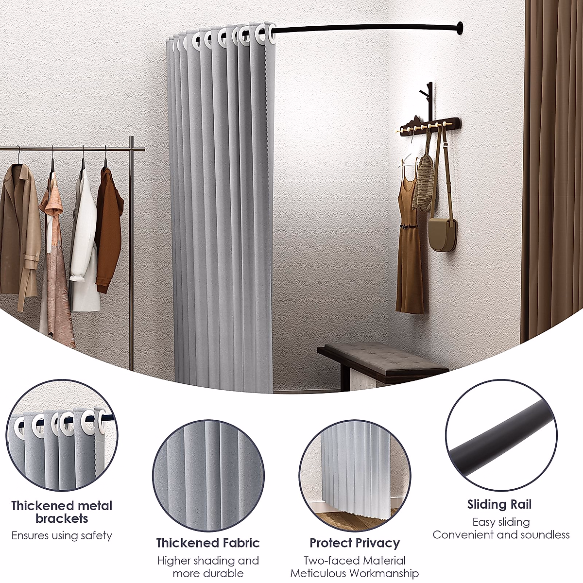 AIWFL Clothing Store Fitting Room with Shading Curtain Simple Portable Dressing Room Wall-Mounted Changing Room U Shaped Rod Privacy Screen for Boutique, Office and The Mall