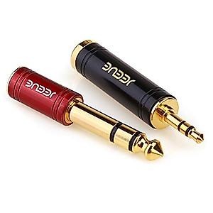 JEEUE 1/4" to 3.5mm Headphones Adapter for Audio Connector Cables, Upgrade 3.5mm(1/8") TRS to 6.35mm Stereo Pure Copper Jack Adaptor Bring You Professional Sound (Fashion Black+Red)