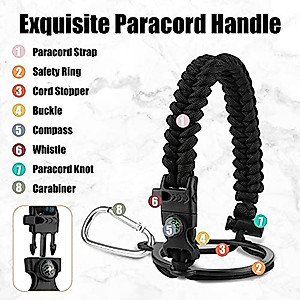 Water Bottle 64 oz with Paracord Handle & Cleaning Brush, Half Gallon Double Wall Vacuum Metal Stainless Steel Insulated Water Flask Jug with 2 Lids and Carrying Pouch, Leakproof and BPA-Free, Black