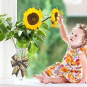 Whaline Sunflower Truck Wired Edge Ribbon Vintage Spring Summer Floral Fabric Ribbon Farmhouse Buffalo Plaids Decorative Craft Ribbon for Gift Wrapping Hair Bow Sewing Wreath Crafts, 10 Yards