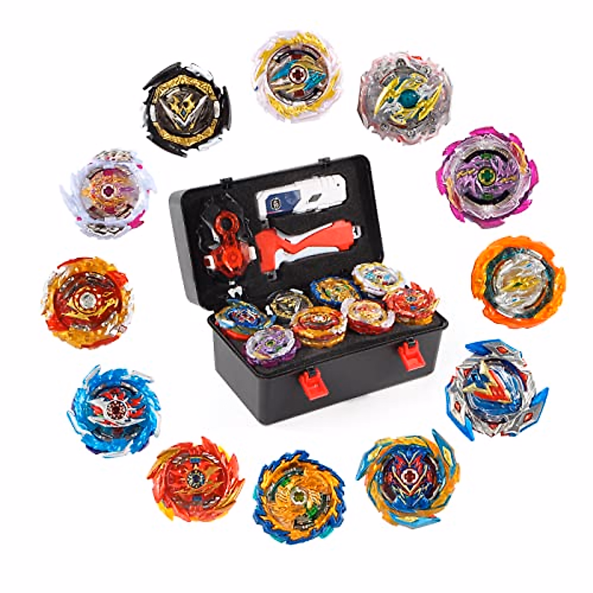 WNSULL Bey Battle Burst Gyro Blade Set, Best Gift Toy with Portable Box 12 Spinning Tops 2 Launchers, Metal Fusion Attack Top Battling Game for Boys Kids Children