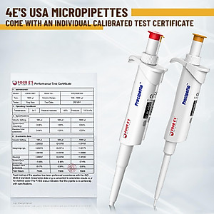 4E's USA Pipette - 100-1000μl Micropipette, Adjustable Volume Pipette with Autoclavable Lower Portion, Universal Tip Cone Single Channel Pipettes, Laboratory ISO 8655 Calibrated Pipettor