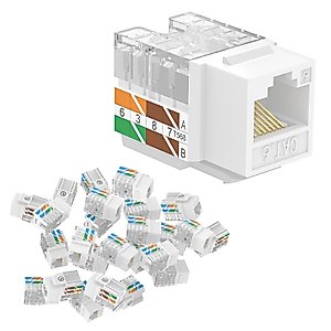 VCELINK RJ45 Cat6 Keystone Jacks UL-Listed Slim Profile, 10-Pack Ethernet Punch Down Keystone UTP, 90-Degree Modular Keystone Connector Adapter, White