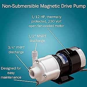 Little Giant 230 Volt, 1/12 HP, 750 GPH 3-MD-SC Semi-Corrosive Chemical Magnetic Drive Pump, 6-Foot Cord (Plug-less), Black/White, 581513