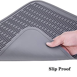 Piduules Eco-friendly Silicone Dish Drying Mat Large Reusable Non-slipping and Heat Resistant Dish Quick Drying Pad, Dishwasher Safe, Gray XL 18"x15.8"