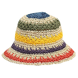 Minache Foldable Wide Brim Colorful Crochet Straw Hat Outdoor Sun Visor Hat UPF 50+ Summer for Women Girl, Creamy White