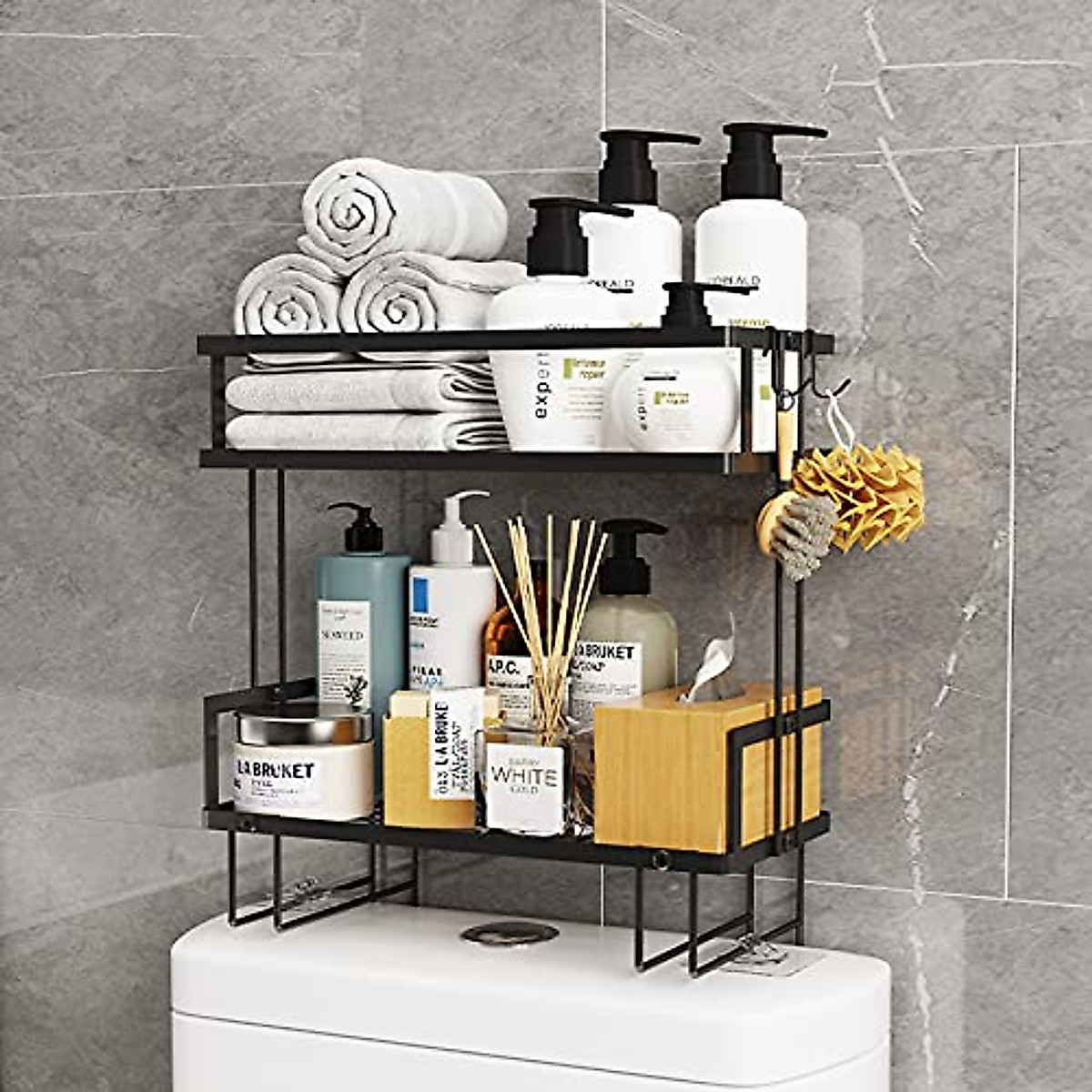tristonsong 2-Tier Bathroom Over The Toilet Storage Shelf Countertop Organizer Kitchen Storage Organization with Wire Bracket Black