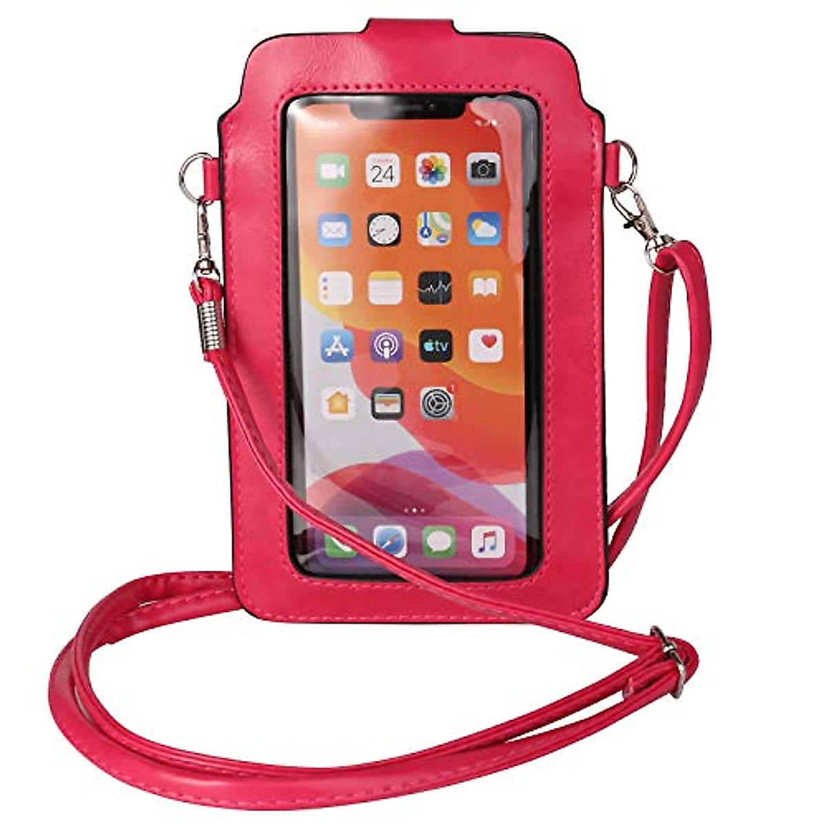 BXQ Touch Screen Crossbody Wallet Purse Compatible for iPhone 14 Pro Max/Pixel 7 Pro/Motorola Edge 30 Pro/G Power (Pink)