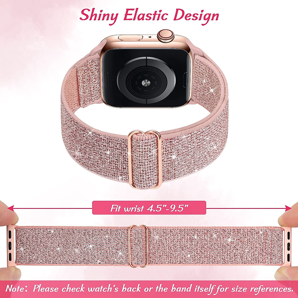 3 Pack Shiny Bands Compatible with Apple Watch Band for Women 38mm 40mm 41mm, Nylon Stretchy Straps for iWatch Series 9 Ultra SE 8 7 6 5 4 3 2 1