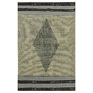 Casavani Hand Block Printed Area Rug Geometric Gray & Black Cotton Dhurrie Best Uses For Bedroom,Dining Room,Living Room,Balcony,Purch 4x6 5x8 6x9 Feet 4x12 Feet Runner