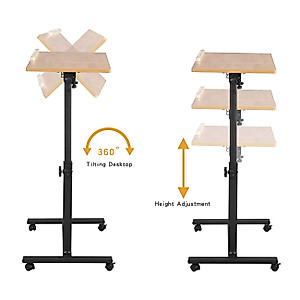 Rolling Laptop Table Lap Desk for Laptop Rolling Cart Tilting Overbed Bedside Table Overbed Desk Overbed Table with Wheels Adjustable Laptop Stand Sofa Side Table