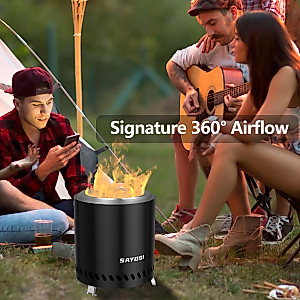 SAYDSI 9.8'' x 8.6'' Smokeless Fire Pit with Stand Portable Outdoor Firepit Ideal for Camping and Backyard,| Wood Burning Fireplaces w/Removable Ash Pan,Travel Bag,Stainless Steel(Black)