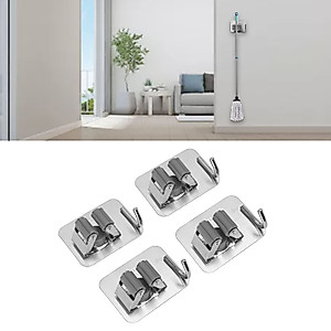 Mumusuki 4Pcs Broom and Mop Holders, Wall Mounted Stainless Steel Garden Tool Organizers with Hooks Multifunctional Mop Hangers for Laundry Rooms, Gardens, Garages