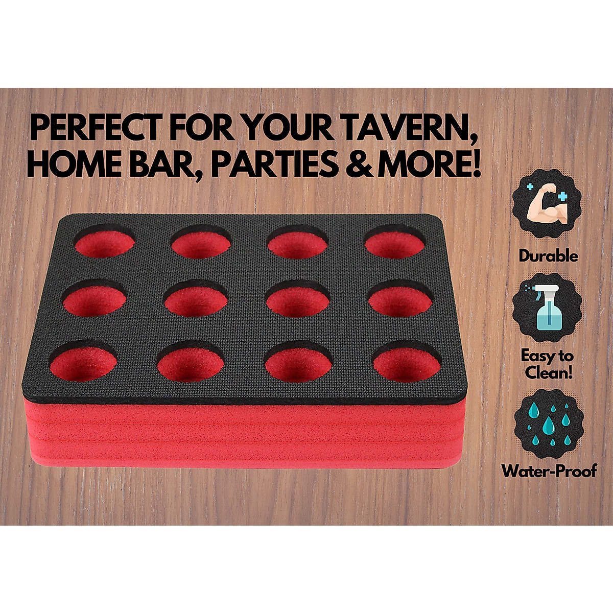 Polar Whale 2 Shot Glass Holders Organizer Modern Tray for Home Kitchen Bar or Club Party Durable Red and Black Durable Foam Serving Rack 10 Inches Wide Each Holds 12 Shots