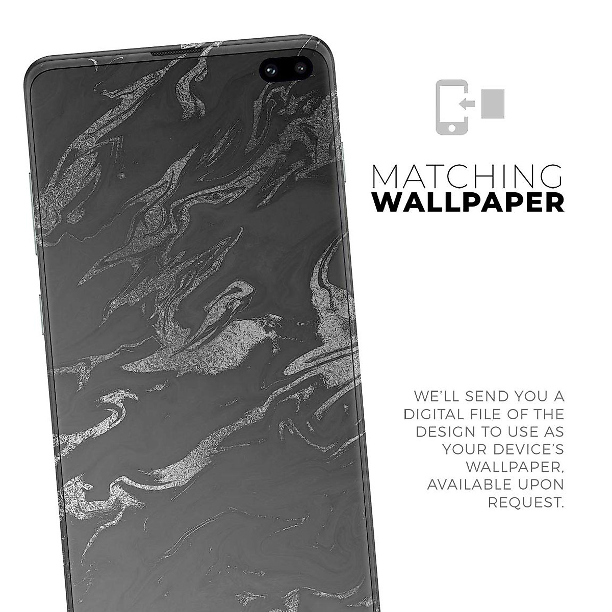 DesignSkinz Black & Silver Marble Swirl V3 Protective Vinyl Decal Wrap Skin Cover Compatible with The Samsung Galaxy S20 (Screen Trim & Back Glass Skin)