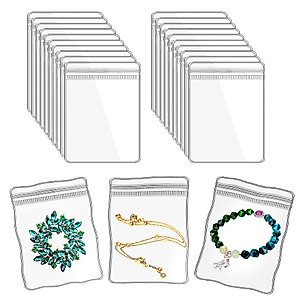 LingLingo Jewelry Pouch Clear Self Seal Plastic Zipper Bags for Necklace Bracelet Packing Storage Transparent PVC Lock Pouches, Pack of 48