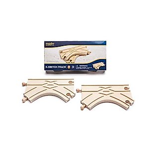 maxim enterprise, inc. K-Switch Junction Switching Track, 2 Pack Specialty Pieces for Changing Tracks and Cornering Curves, Wooden Track Compatible with Major Brand Wooden Trains and Accessories