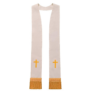 BLESSUME Church Clergy Pastor Cross Embroidered Stole (White 2)