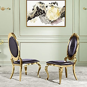 ACEDÉCOR 7-Piece Luxury Dining Room Table Set, Kitchen and Dining Room Set with 6 Black Leather Dining Chairs, White and Gold Dining Table with Stainless Steel Metal U-Base(1 Table+6 Chairs)