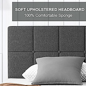 S SECRETLAND Queen Bed with Headboard, Platform Bed with Upholstered Headboard and Wood Slat Support, No Box Spring Needed, Non-Slip Without Noise, Under Bed Storage, Easy Assembly, Grey