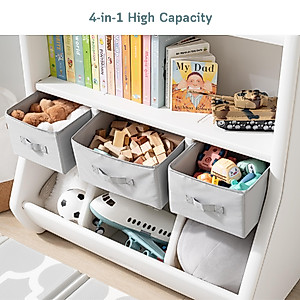 The Montessori Toy Storage Organizer by Fortella, with Bookshelf, Display Shelf, 3 Large Bins, and 3 Removable Drawers, Made of BPA and Formaldehyde FREE HDPE, Safe and Modern Toy Box Cabinet for Kids