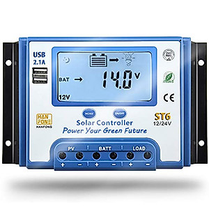 60A Solar Charge Controller 12V/24V Automatic Voltage Recognition Solar Panel Charging Discharge Regulator with Dual 5V USB Output Backlight LCD Display