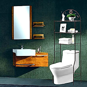 Reconveri Bathroom Storage Organizer Over Toilet Storage 3 Tier Bathroom Over The Toilet Space Saver Bathroom Shelf Over Toilet Free Standing Toilet Shelf Rack 70.9×24.4×12.6 Inch (Black)